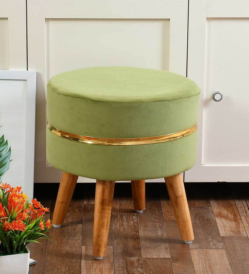 Buy Lotus Velvet Seating Stool in Green Colour by Riance Creations ...