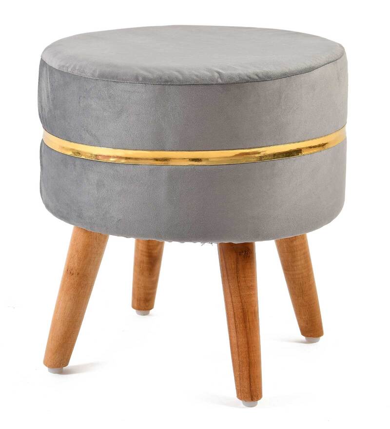Buy Lotus Velvet Seating Stool in Grey Colour by Riance Creations ...