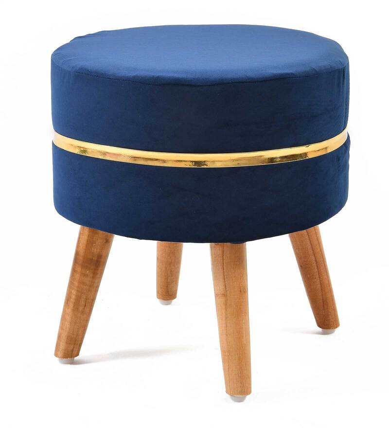 Buy Lotus Velvet Seating Stool in Navy Blue Colour by Riance Creations ...