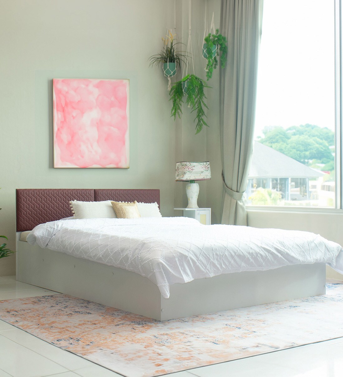 Buy Lush Deluxe Queen Size Upholstered Bed In Dorado & White Colour ...