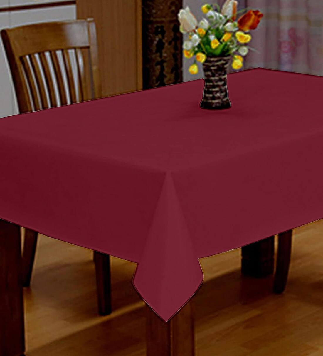 Buy Lushomes side table cover, Maroon Classic Plain Cotton Dining Table ...