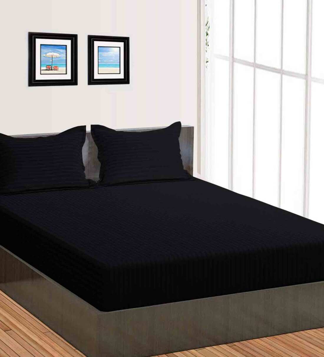 Buy Luxury Soft 100% Cotton Satin Stripe 210 Tc Super Queen Bedsheet ...