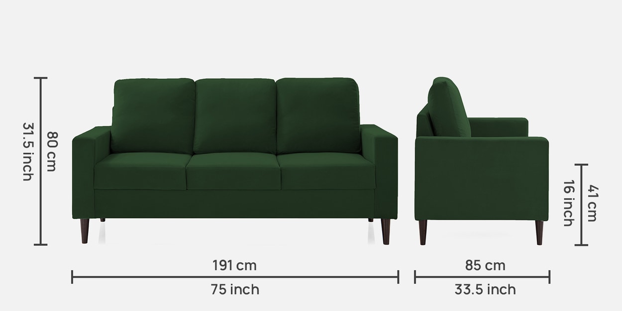 Buy Lucas Fabric 3 Seater Sofa in Basil Green Colour Online - Lawson 3 ...
