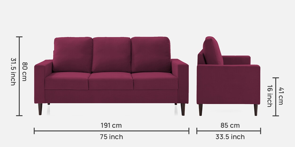 Buy Lucas Fabric 3 Seater Sofa in Wine Red Colour Online - Lawson 3 ...