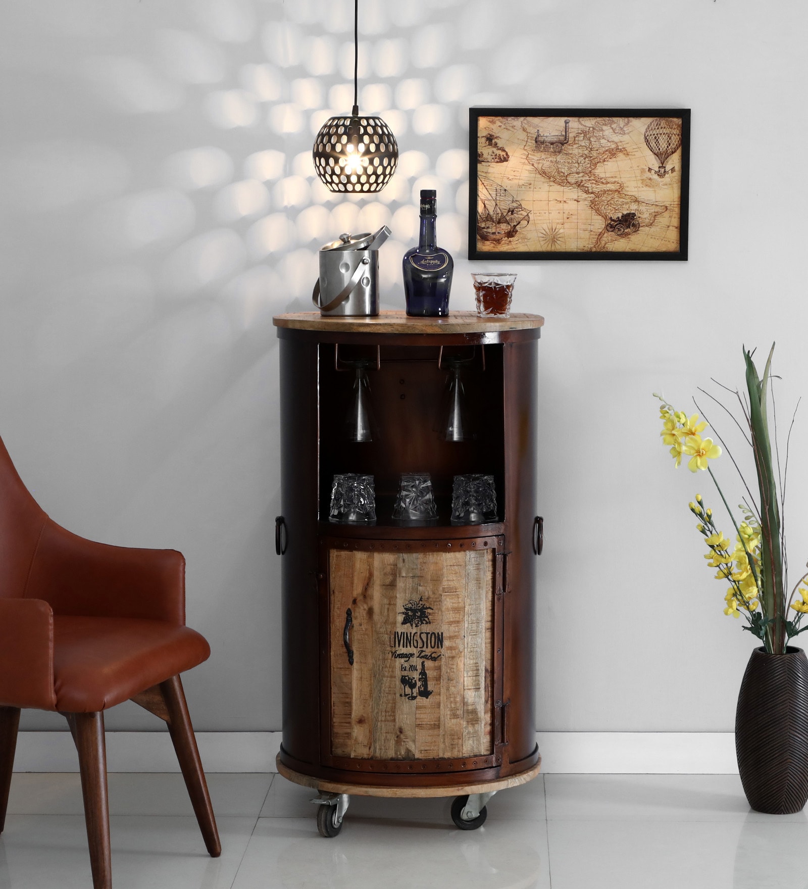 Buy Luca Metal Bar Cabinet In Brown Finish at 5% OFF by Bohemiana from ...