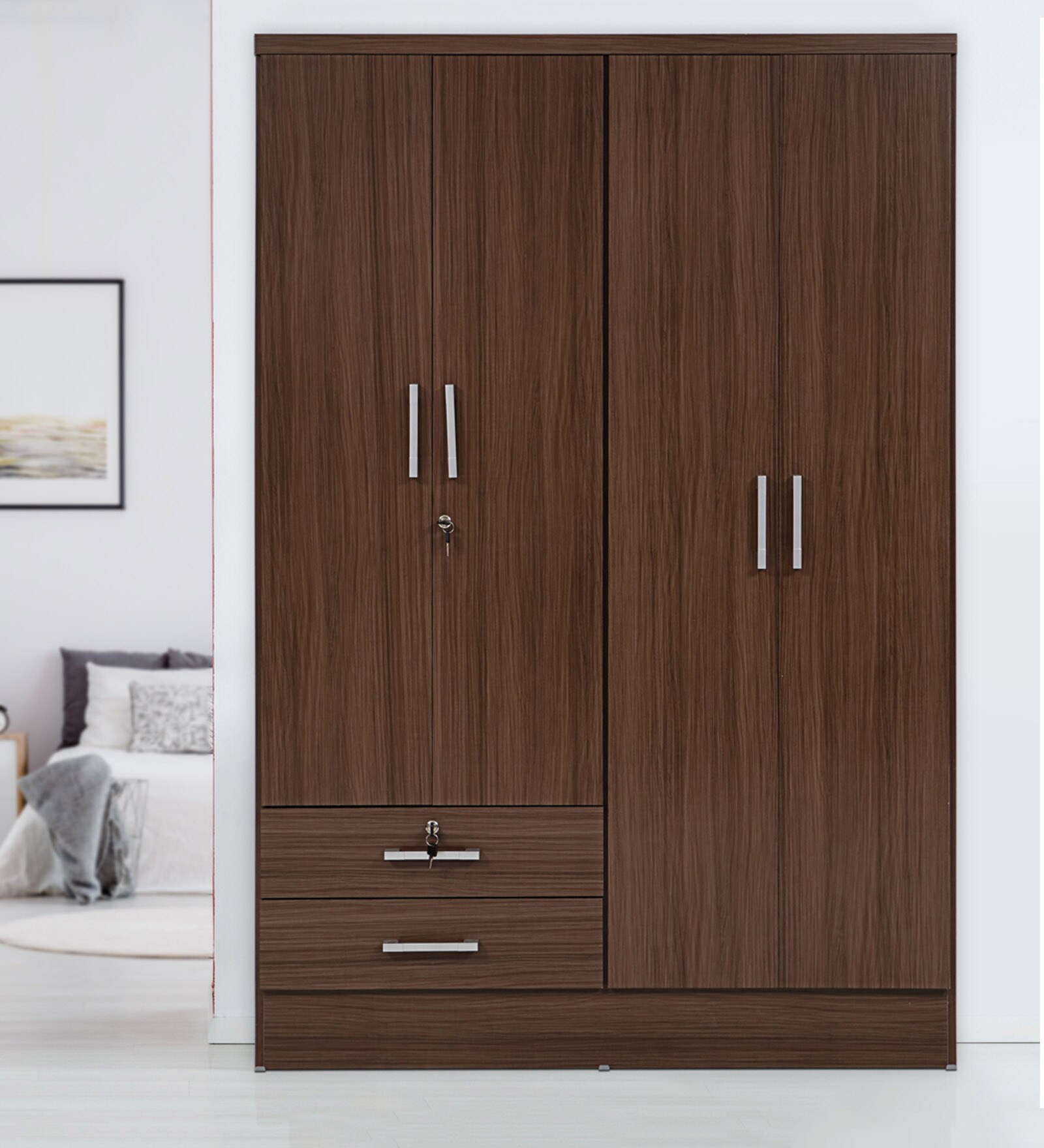 Buy Luciano 4 Door Wardrobe in Light Walnut Finish at 61% OFF by Evok ...
