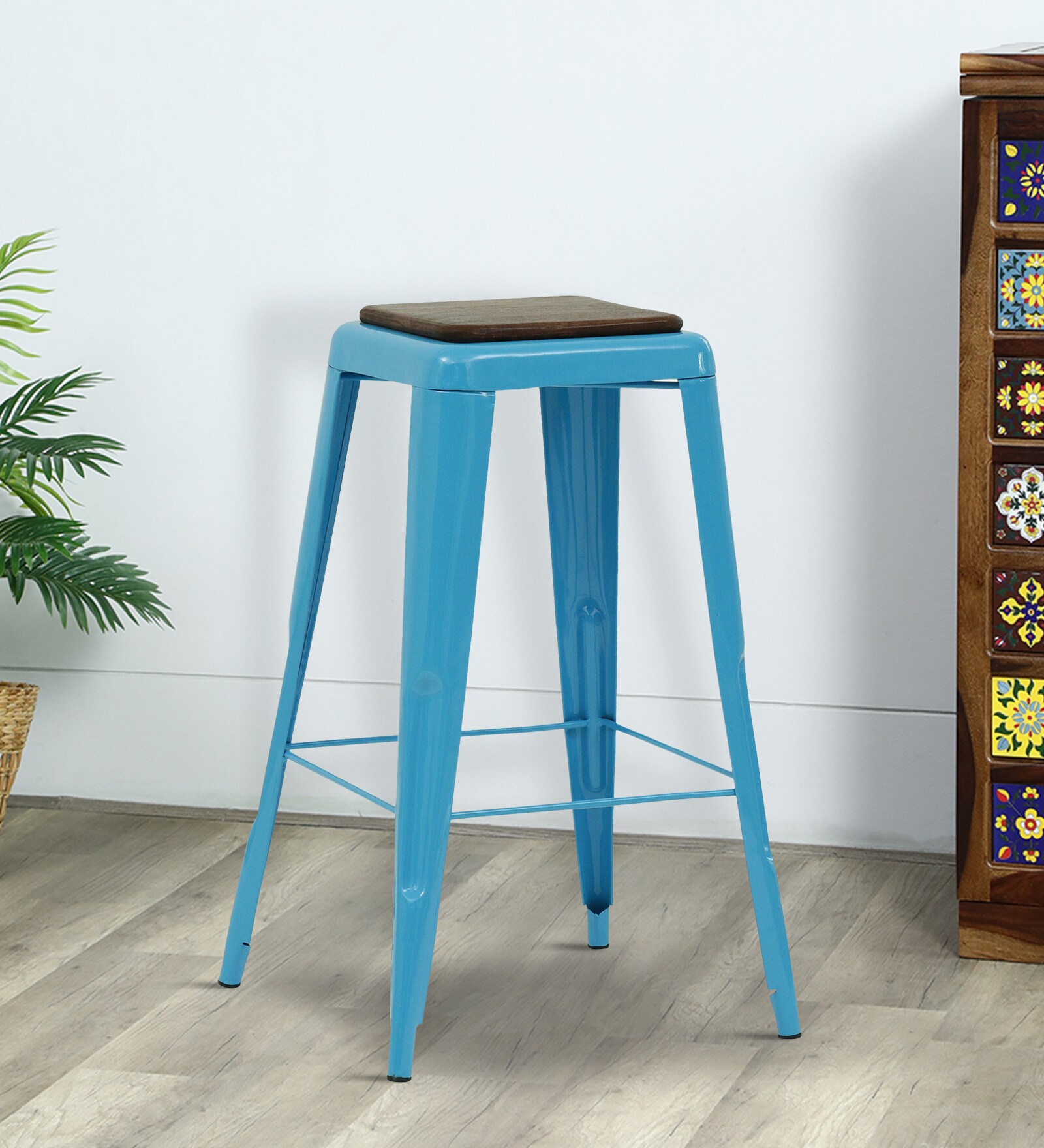 Buy Lucy Metal Bar Stool In Blue Colour at 2% OFF by Bohemiana from ...