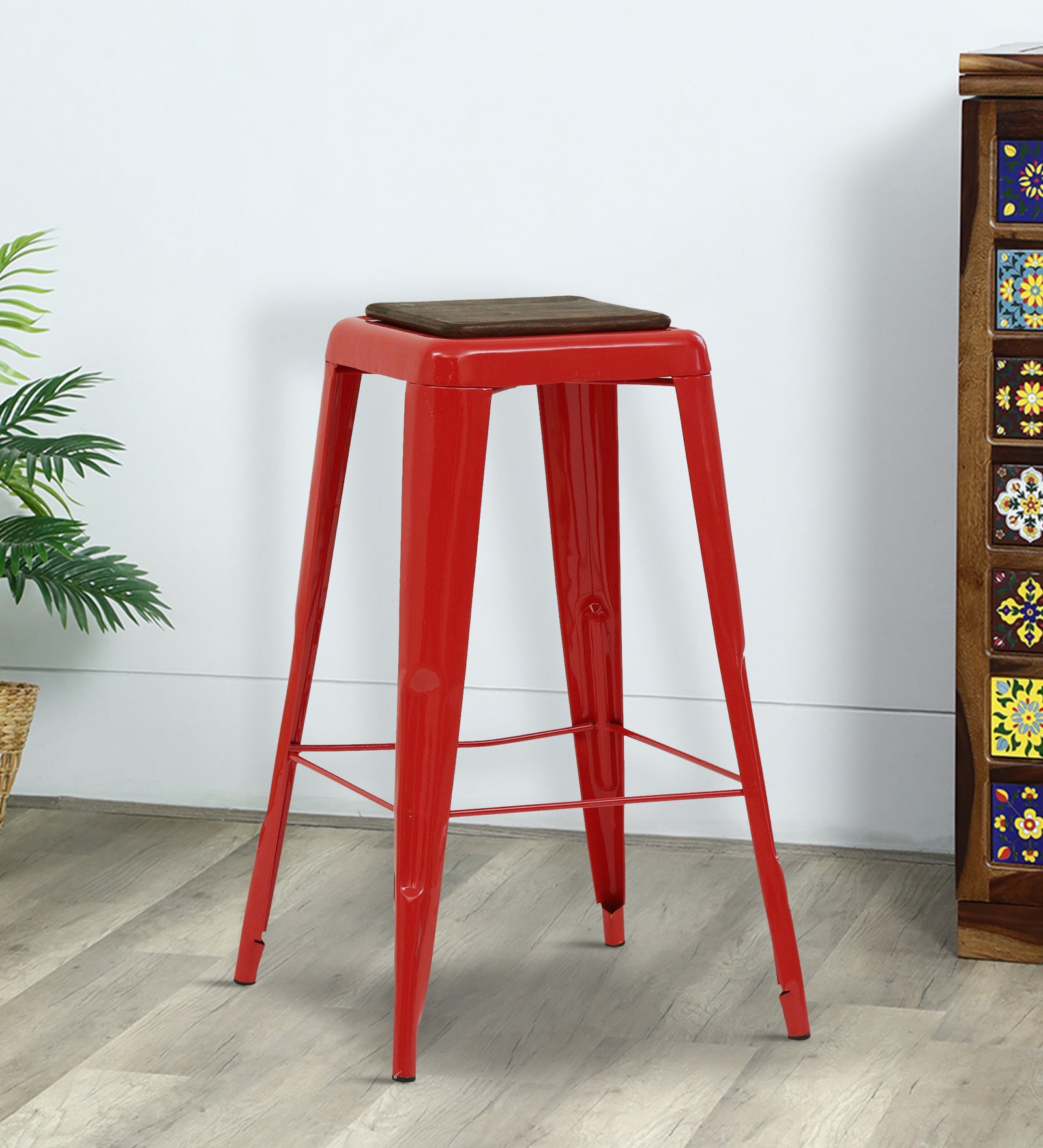 Buy Lucy Metal Bar Stool In Red Colour at 17% OFF by Bohemiana from ...