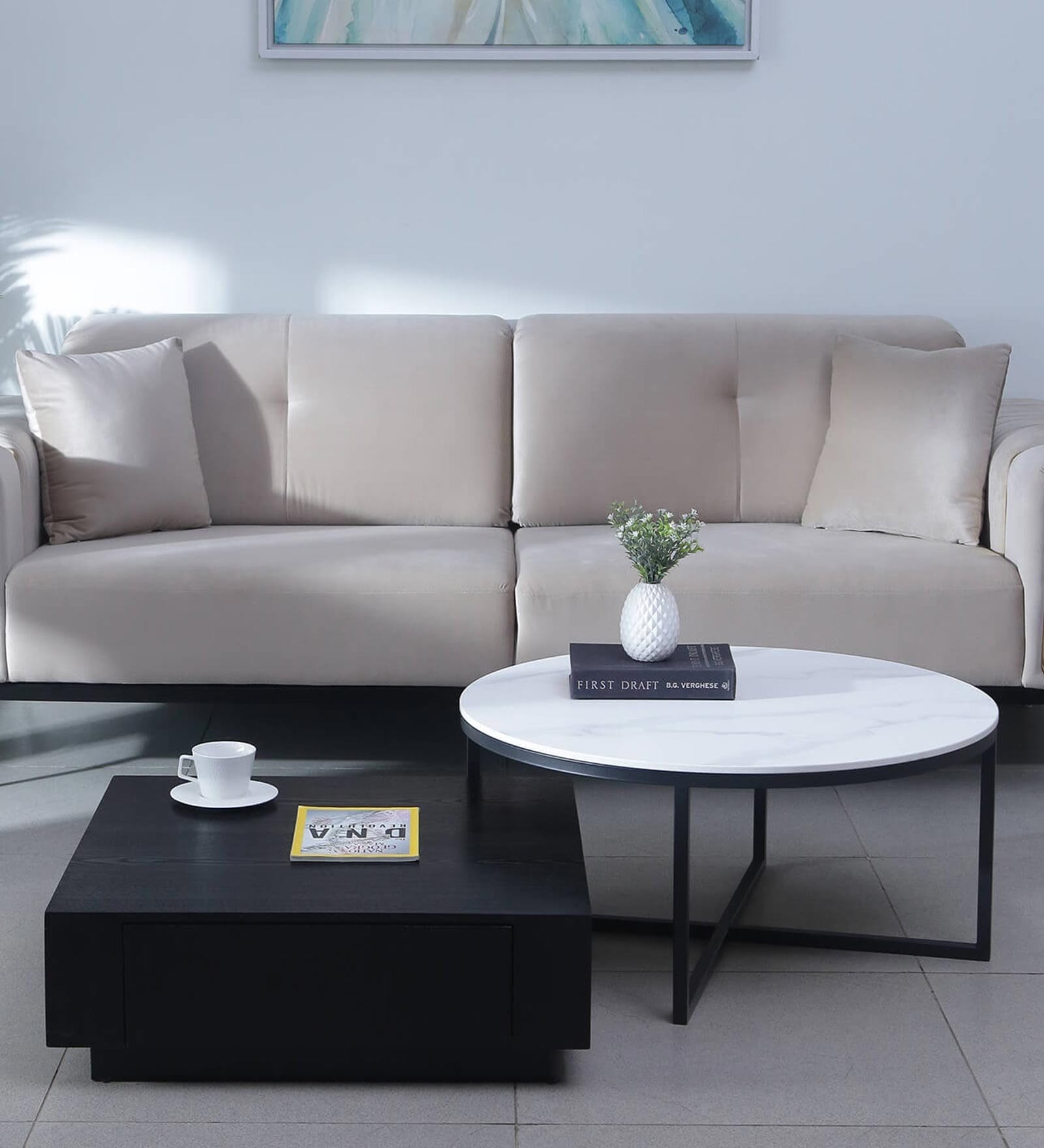 Buy Luka Ceramic Top Coffee Table In Black Colour With Drawer at 36% ...