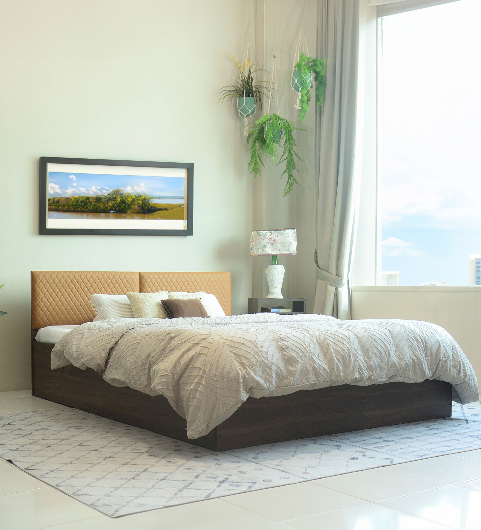 Buy Lush Deluxe Queen Size Upholstered Bed In Potters Clay Colour ...
