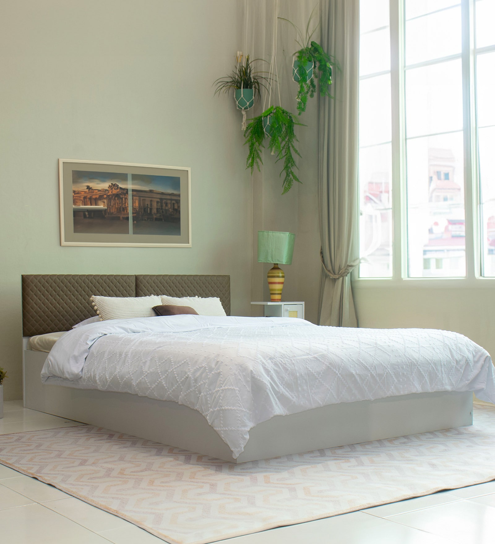 Buy Lush Deluxe Queen Size Upholstered Bed In Roman Coffee & White ...