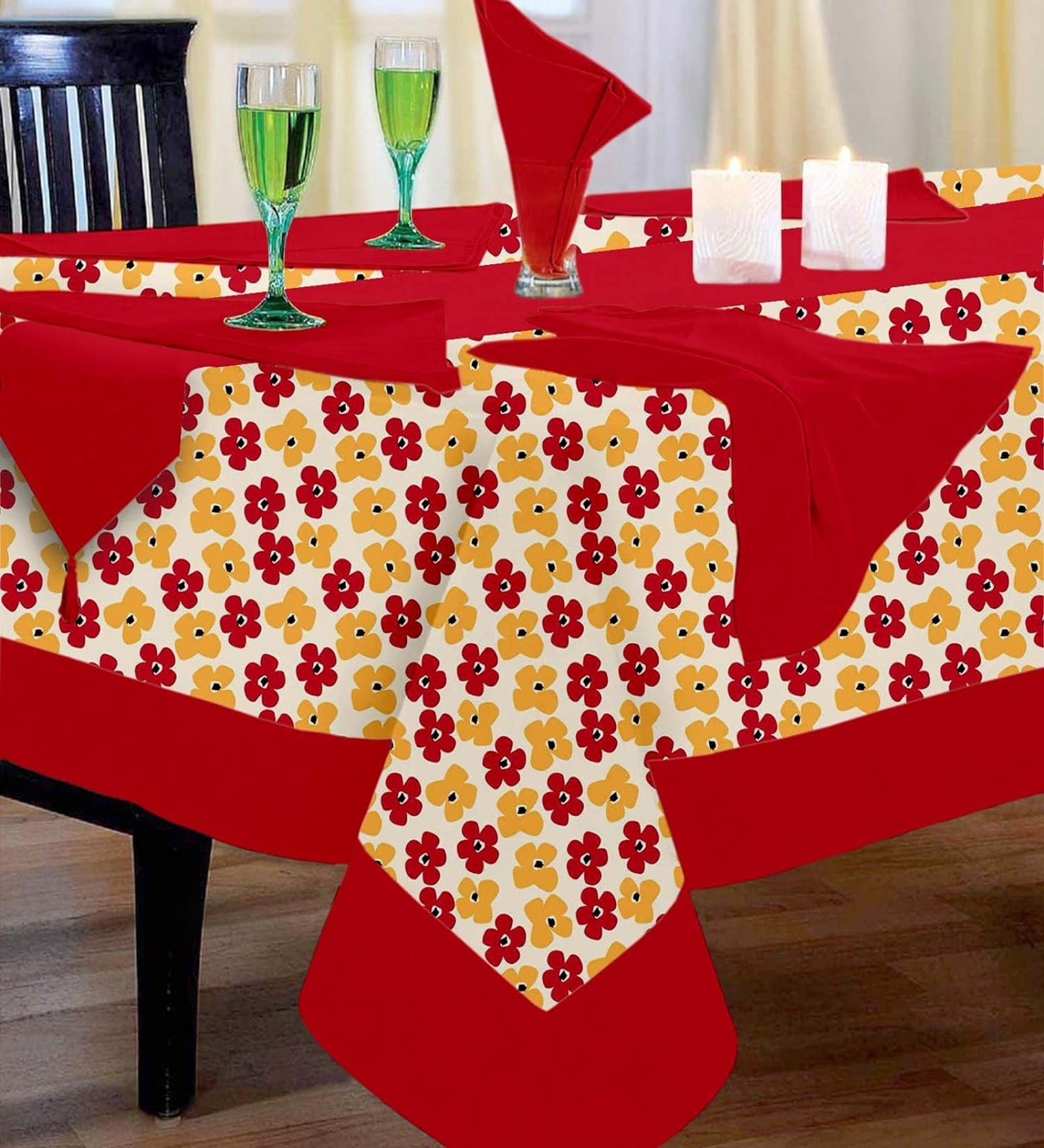 Buy Red Cotton Floral 12 Seater Table Linen Set at 26% OFF by Lushomes ...