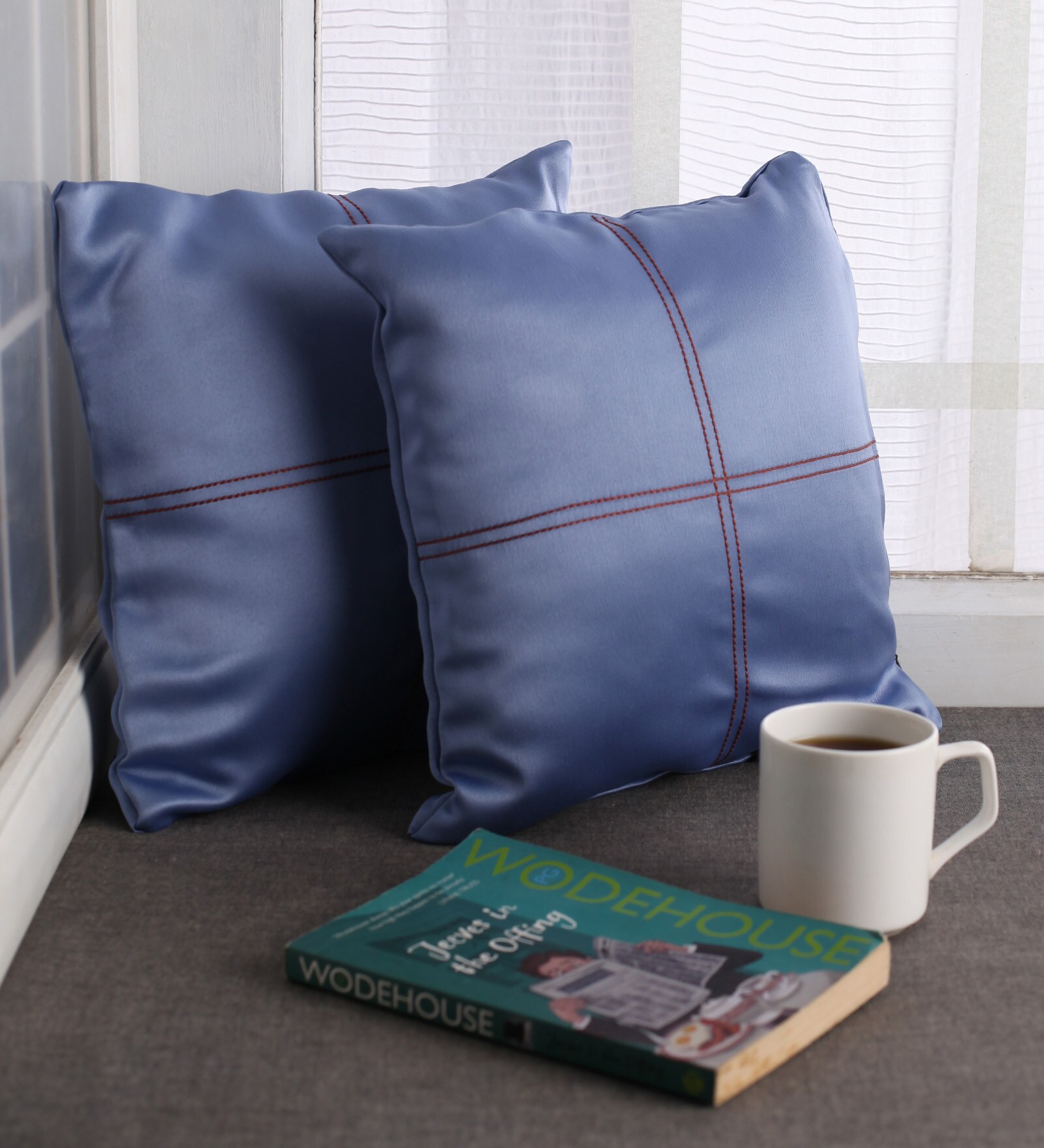 Buy Set of 2 Geometric Pattern Polyester Blue Cushion Covers 12 x 12 ...