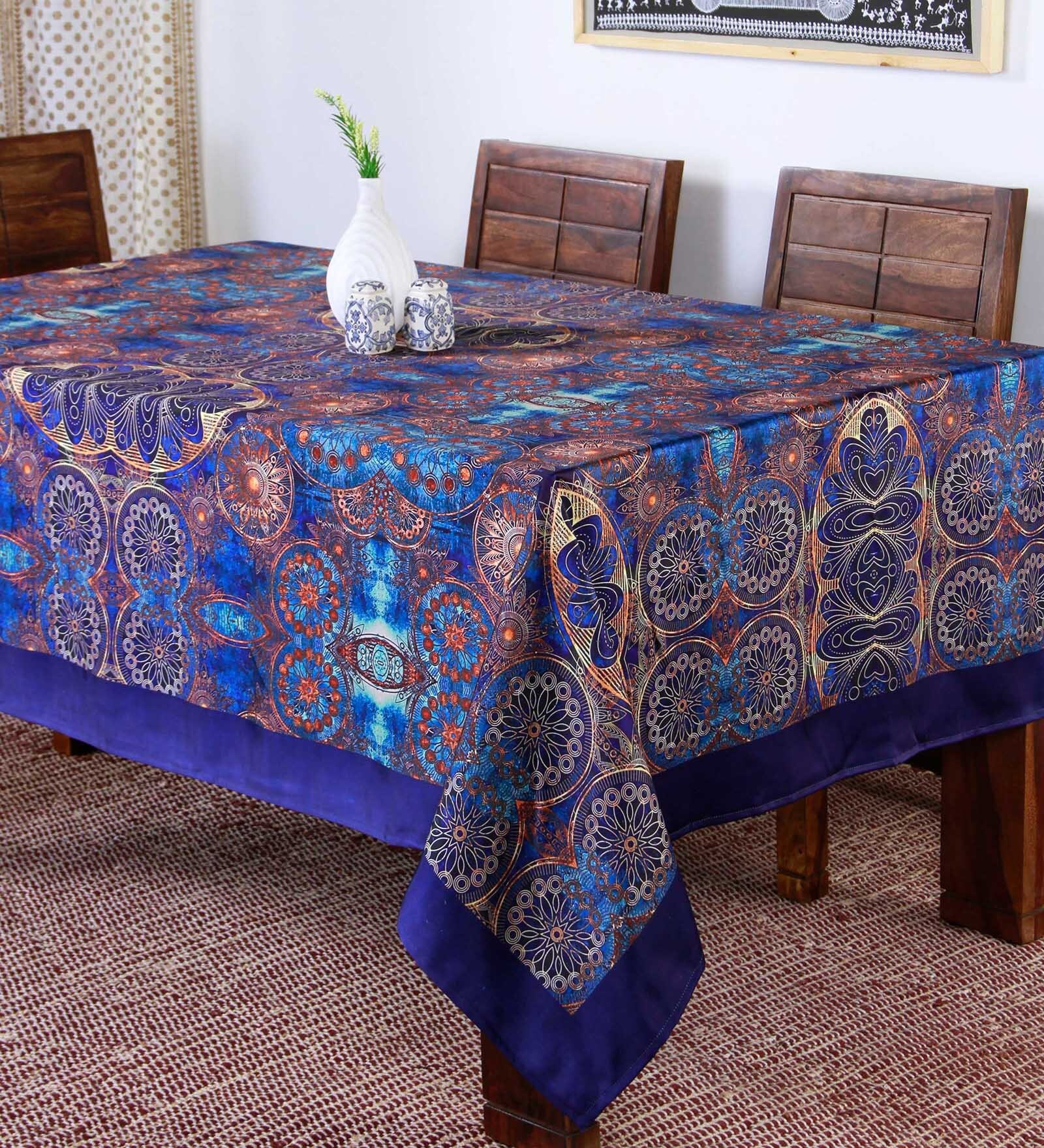 Buy Blue Polyester 90x60 Inches 6 Seater Table Cloth by Lushomes at 38% ...