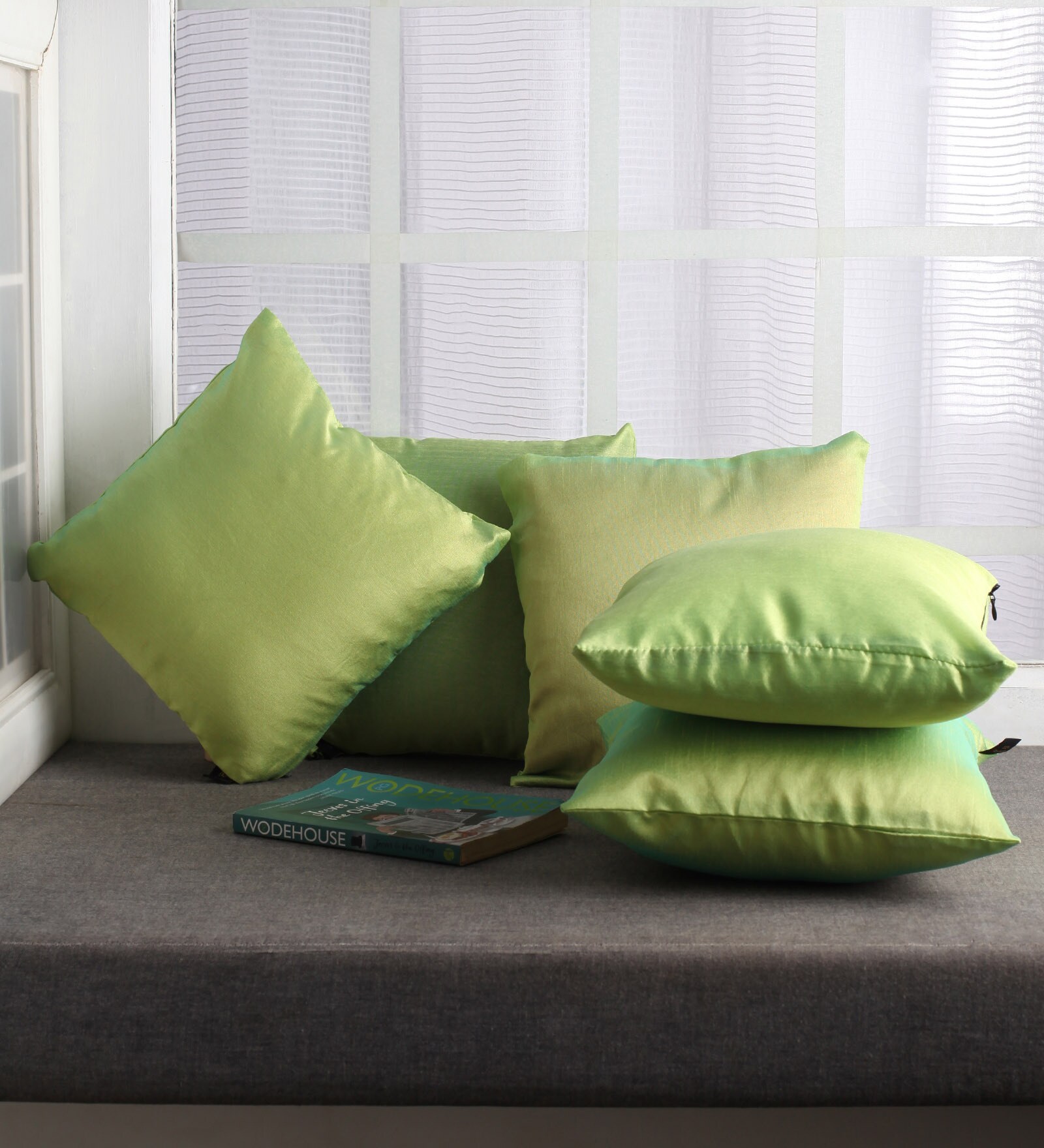 Buy Set of 5 Solid Pattern Polyester Green Cushion Covers 12 x 12 ...