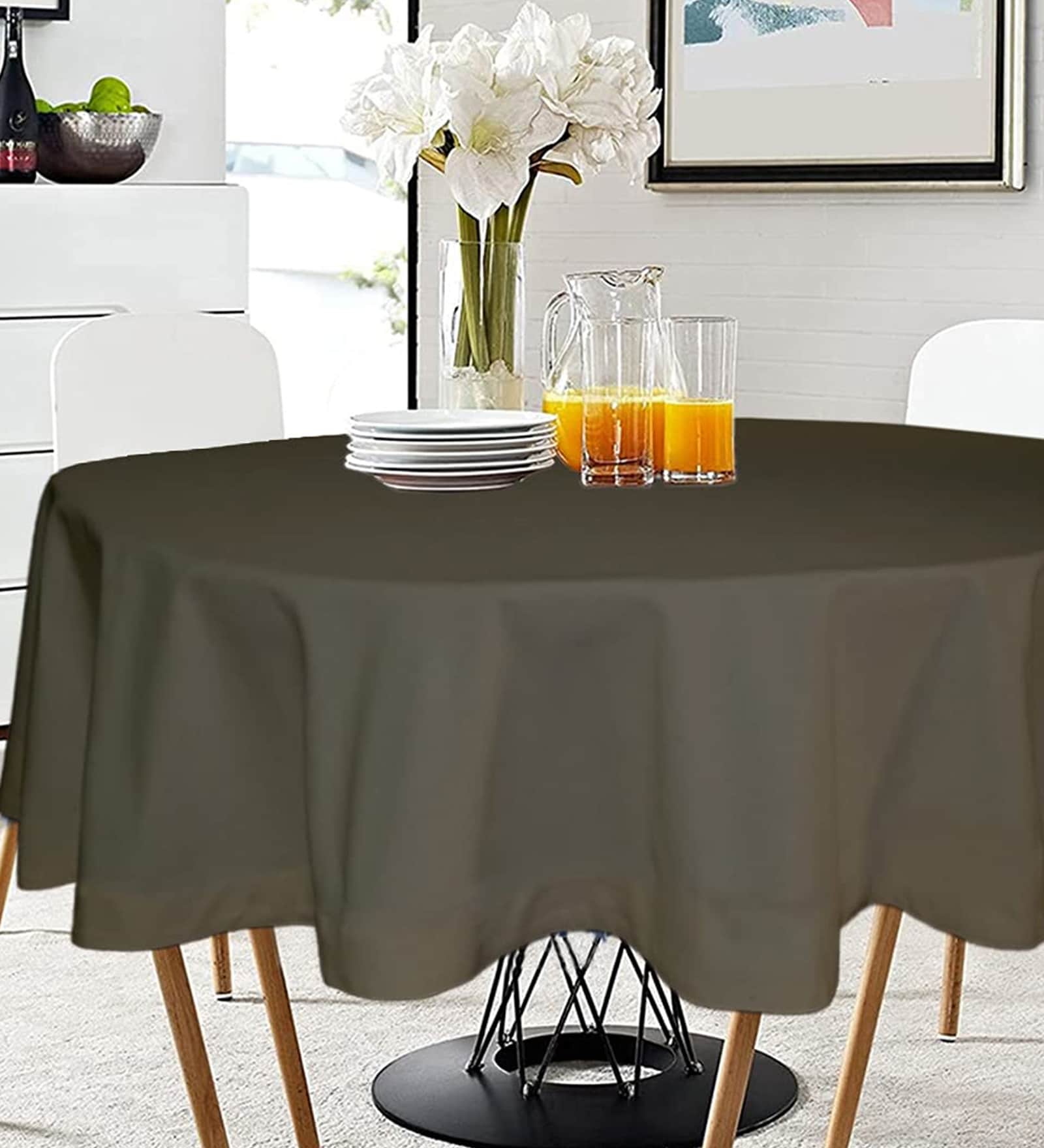 Buy Grey 40 Inches Cotton Checkered 2 Seater Round Table Cloth at 17% ...