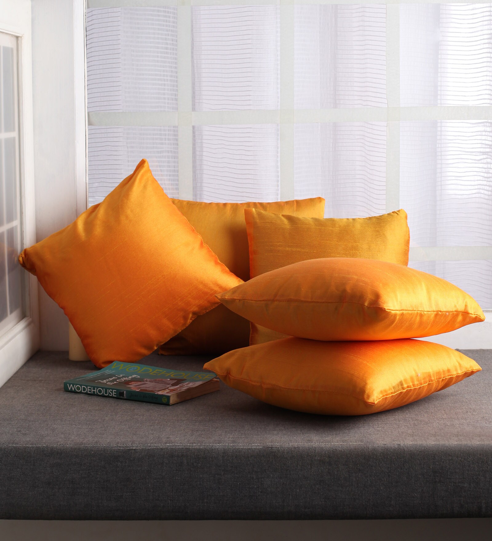 Buy Yellow Polyester 12 x 12 Inch Cushion Covers - Set of 5 by Lushomes ...