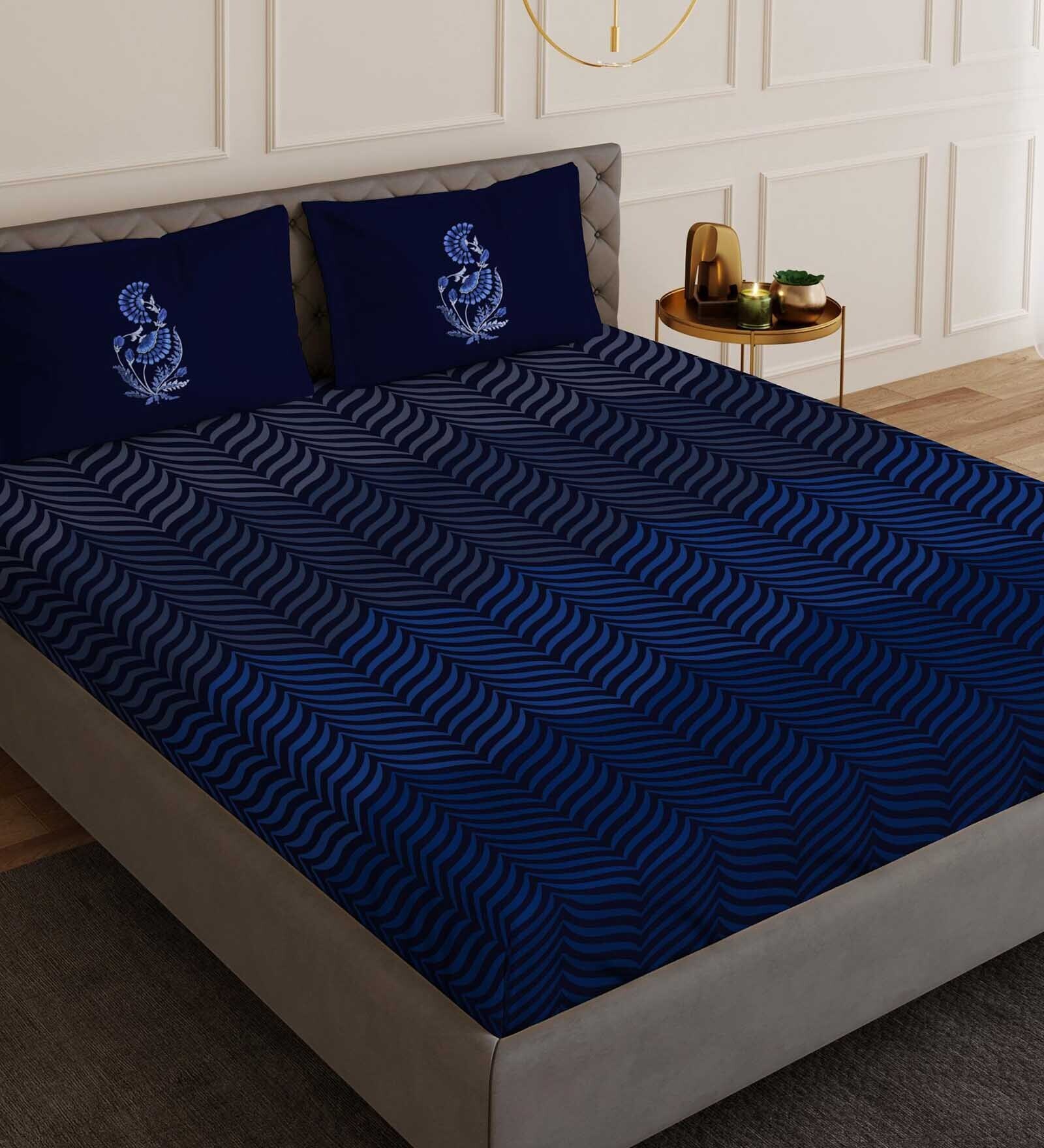 Buy Lustre Blue Floral 300 TC 100% Cotton Antibacterial 1 Double King ...