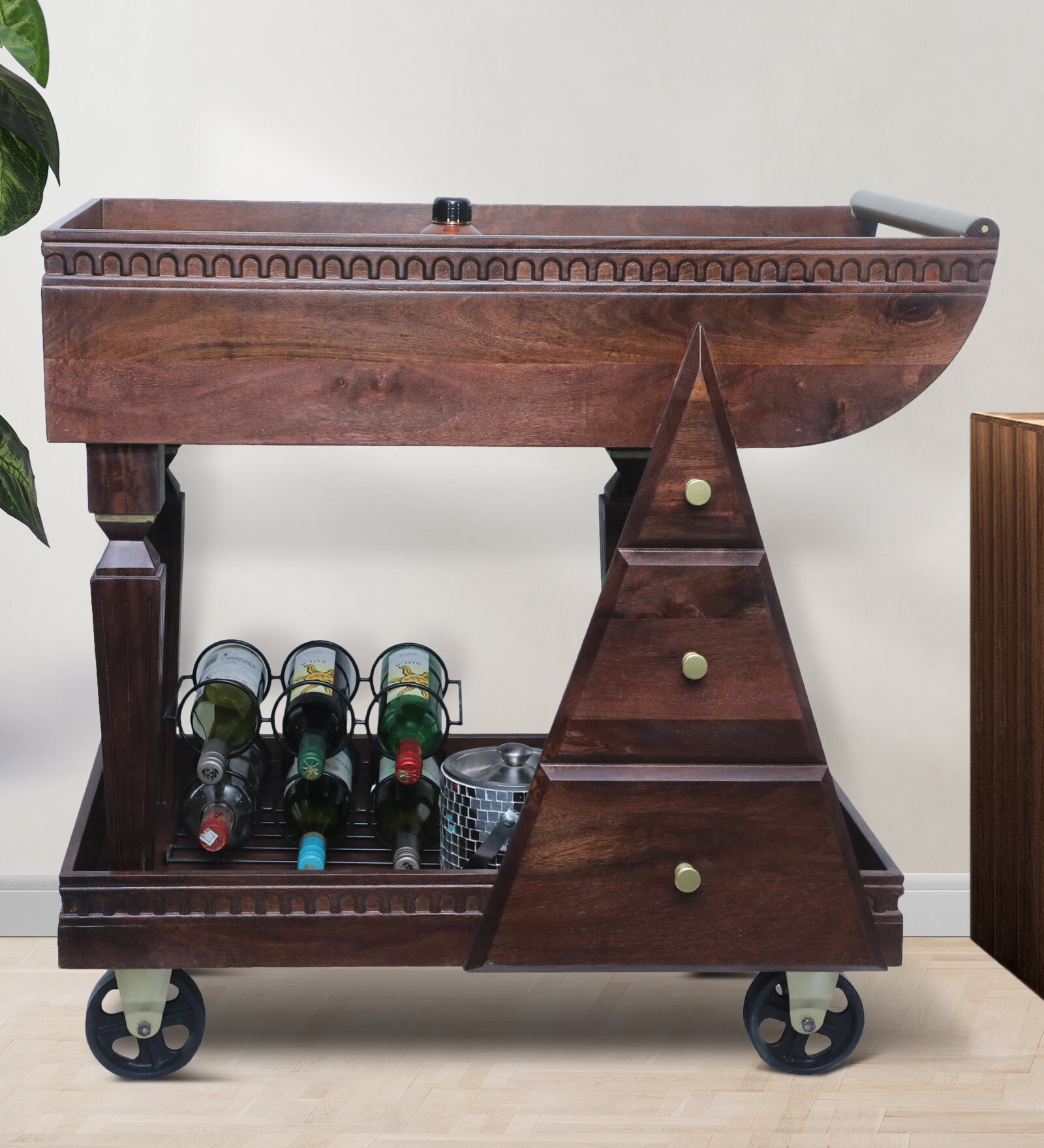 Buy Luxe Solid Wood Bar Trolley in Mahogany Finish at 17% OFF by ...