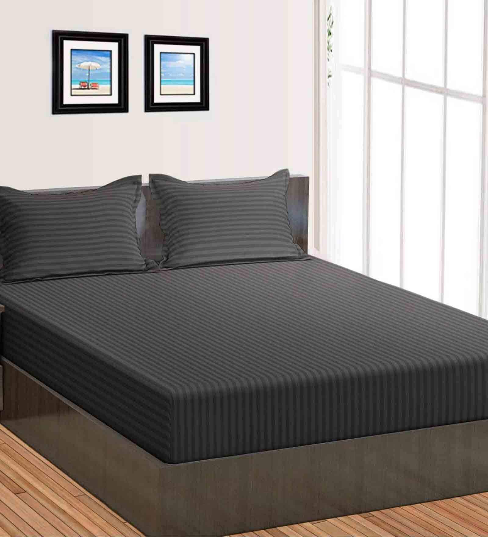 Buy Luxury Soft 100% Cotton Satin Stripe 210 Tc Super Queen Bedsheet ...