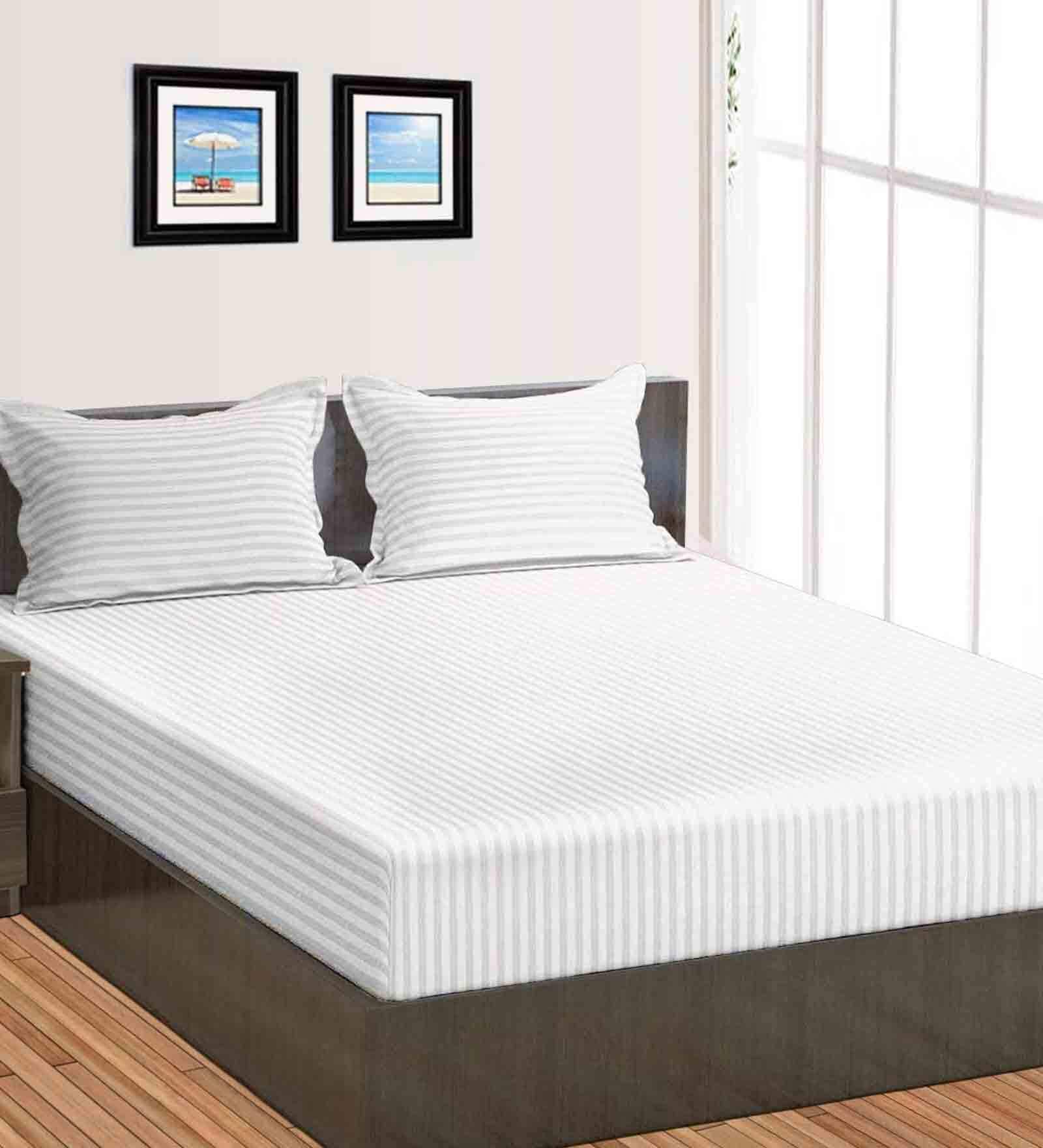 Buy Luxury Soft 100% Cotton Satin Stripe 210 Tc Super Queen Bedsheet ...