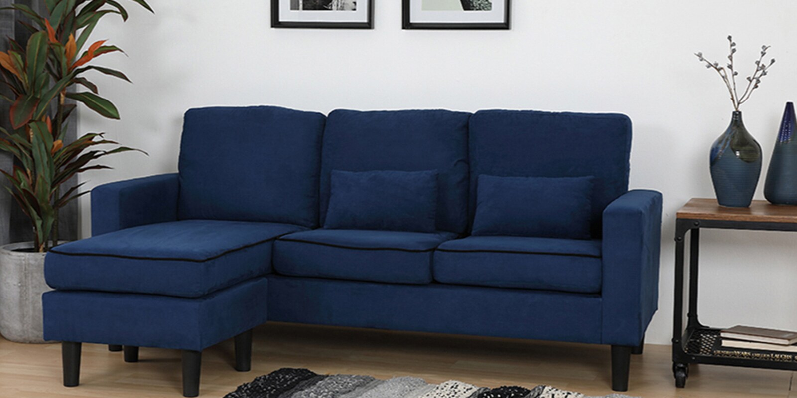 Buy Luther Fabric Sectional Sofa In Dark Blue Colour at 33% OFF by ...