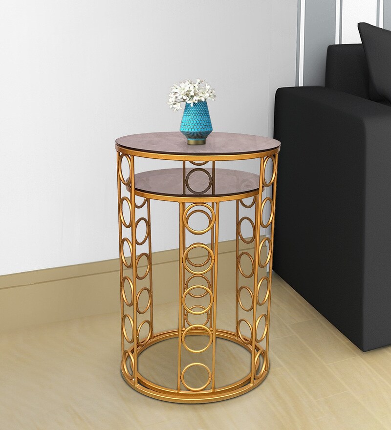 Buy Luther Glass Top End Table (Set of 2) in Gold Finish By Omega ...