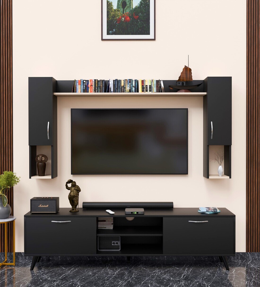 Buy M5 Tv Unit In Black & Asian Walnut Light Colour at 16% OFF by ...