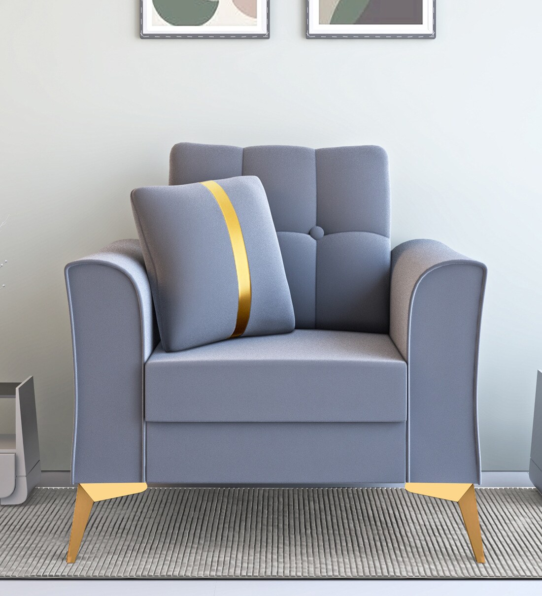 Buy Maddox Premium Velvet 1 Seater Sofa In Grey Colour at 30% OFF by ...