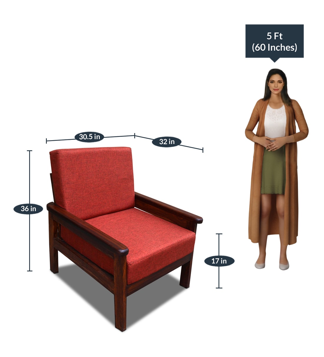 Buy Mademoiselle Sheesham Wood 1 Seater Sofa in Red Finish by LiveStyle ...