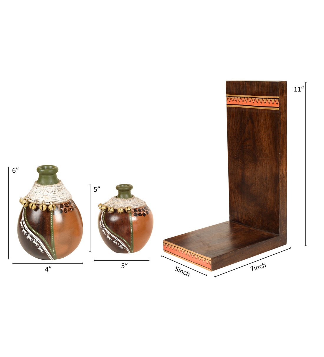 Buy Madhubani (Set of 4) Wood & Terracotta Wall Shelve with Vase by ...