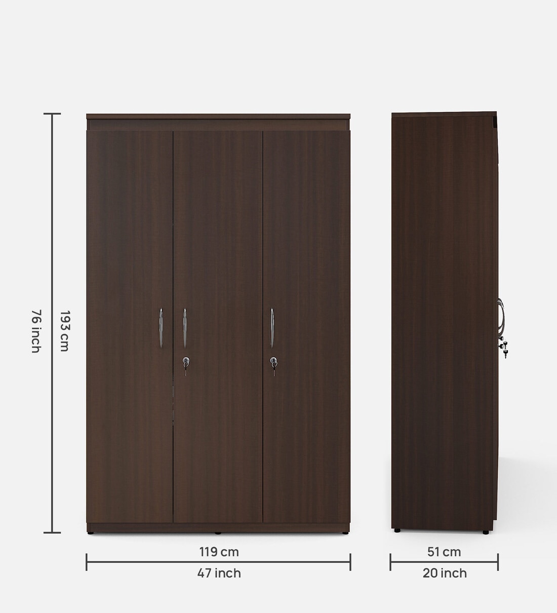 Buy Magnus 3 Door Wardrobe in Dark Elm Finish by Crystal Furnitech ...