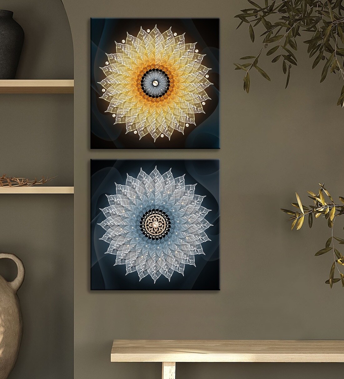 Buy Mandala Chakra Multicolour Synthetic Wood Framed Canvas Art Print ...