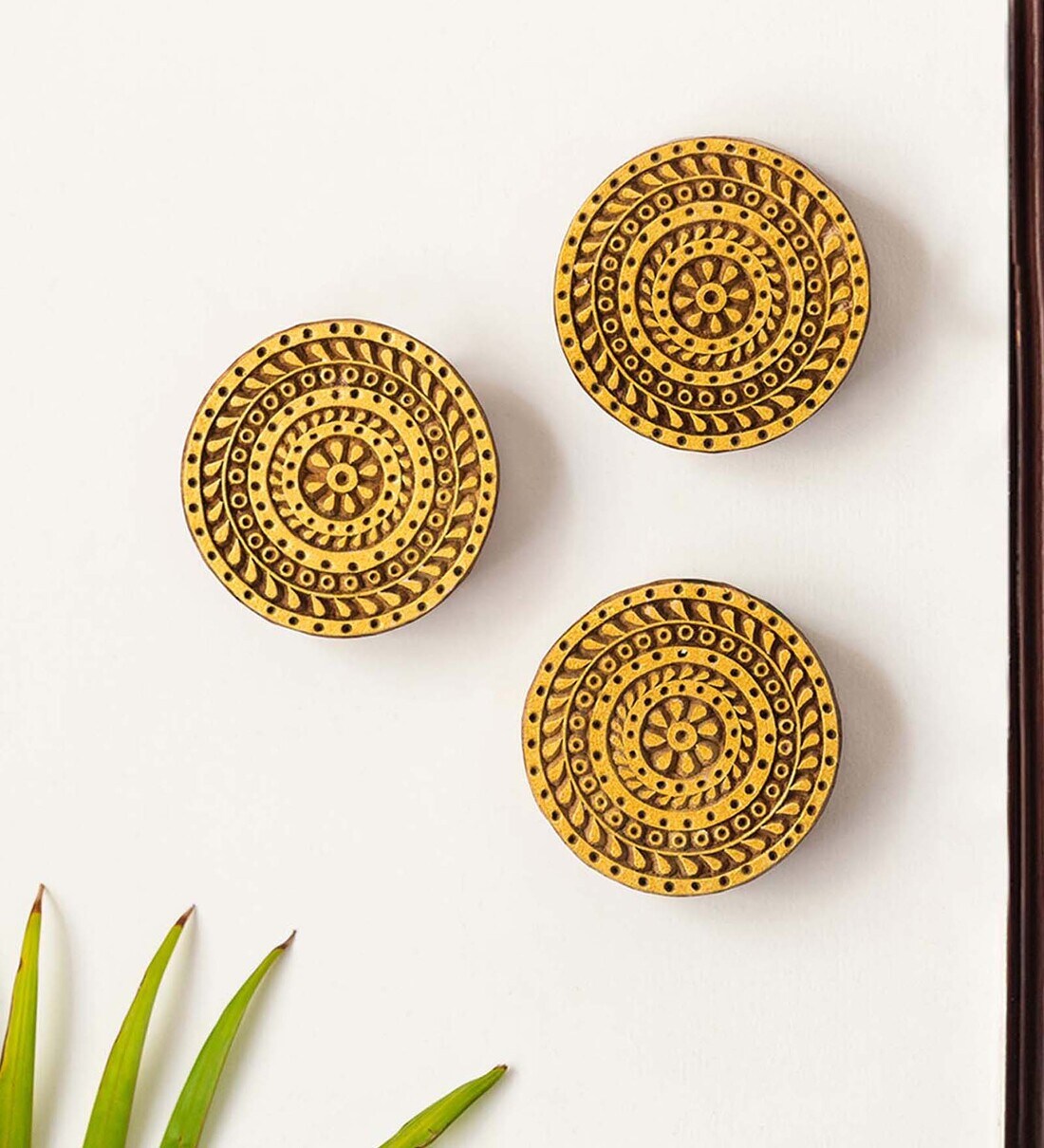 Buy Mandala Triplets Hand Carved Block Wall D Cor In Sheesham Wood (Set ...