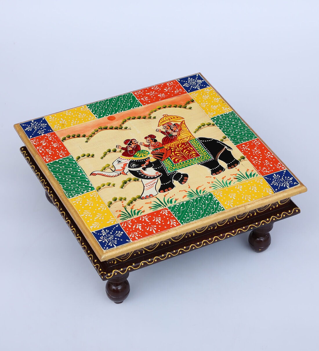 Buy Mango Wood And MDF Hand Painted Pooja Chowkie By Padmavati Art ...