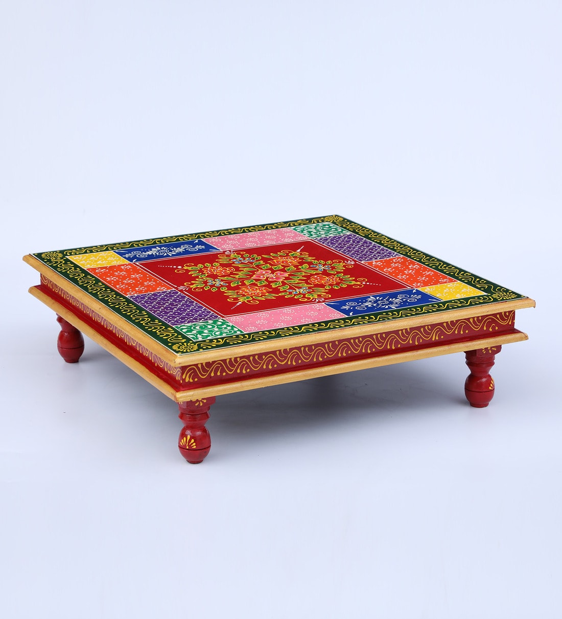 Buy Mango Wood And MDF Hand Painted Pooja Chowkie By Padmavati Art ...
