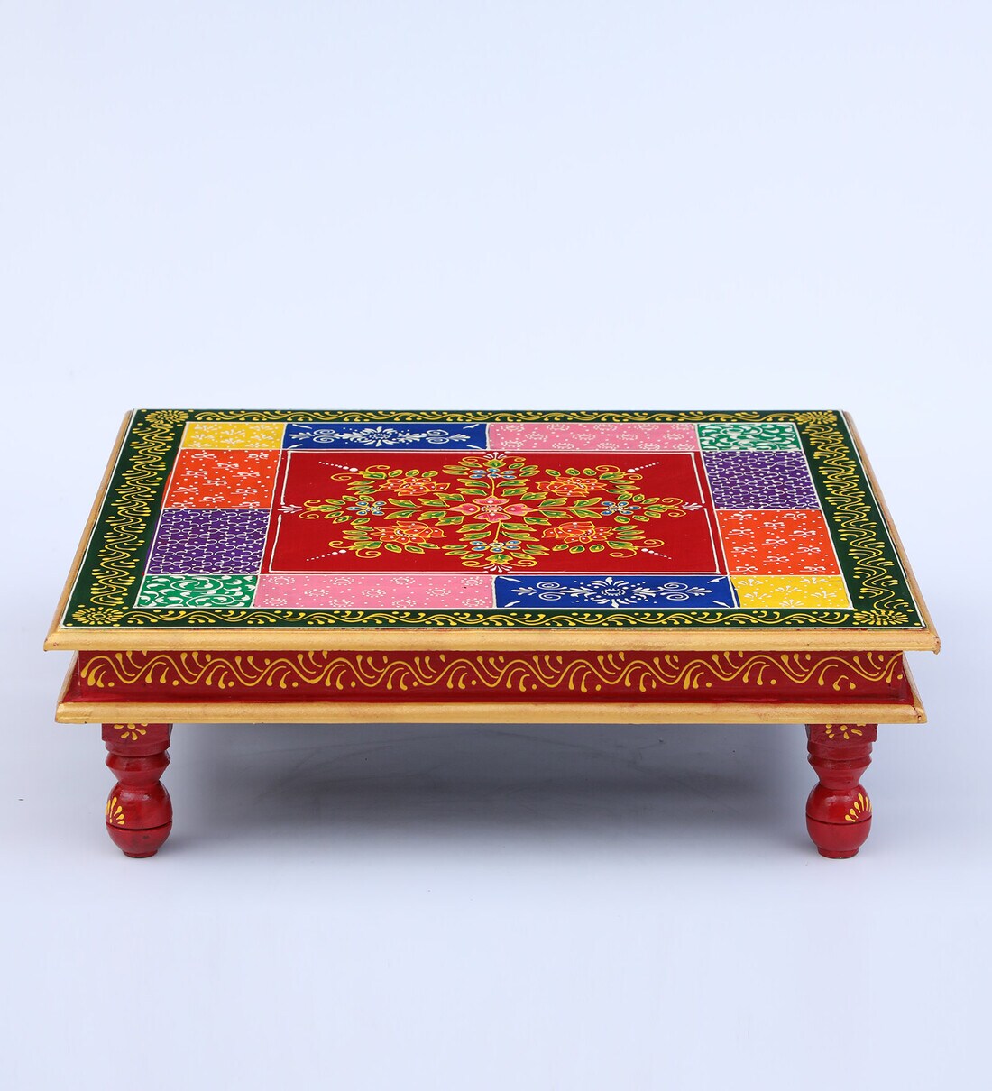 Buy Mango Wood And MDF Hand Painted Pooja Chowkie By Padmavati Art ...