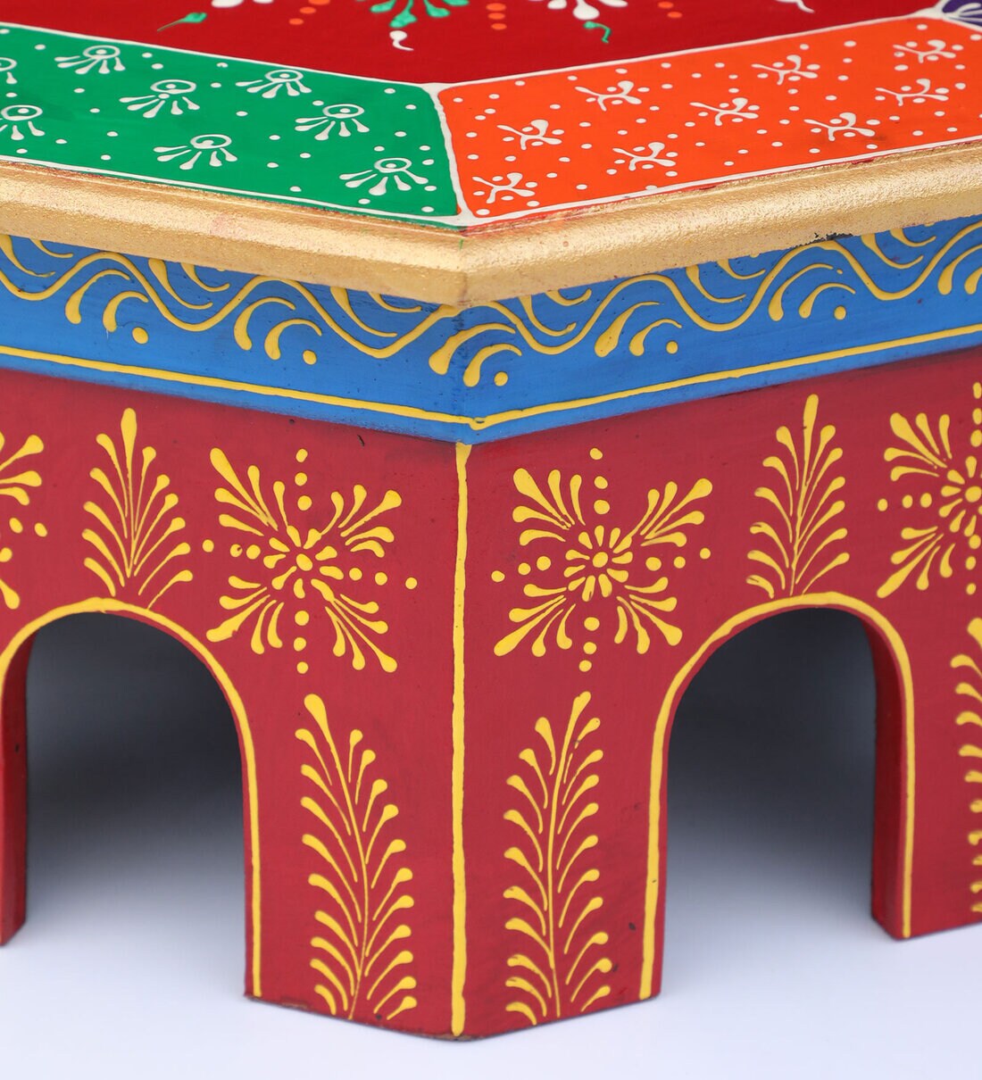 Buy Mango Wood And MDF Hand Painted Pooja Chowkie By Padmavati Art ...