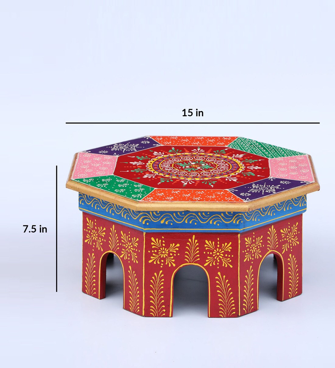 Buy Mango Wood And MDF Hand Painted Pooja Chowkie By Padmavati Art ...