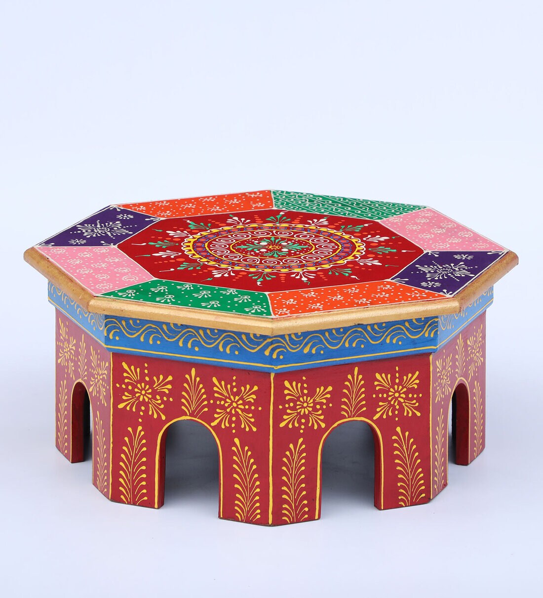 Buy Mango Wood And MDF Hand Painted Pooja Chowkie By Padmavati Art ...