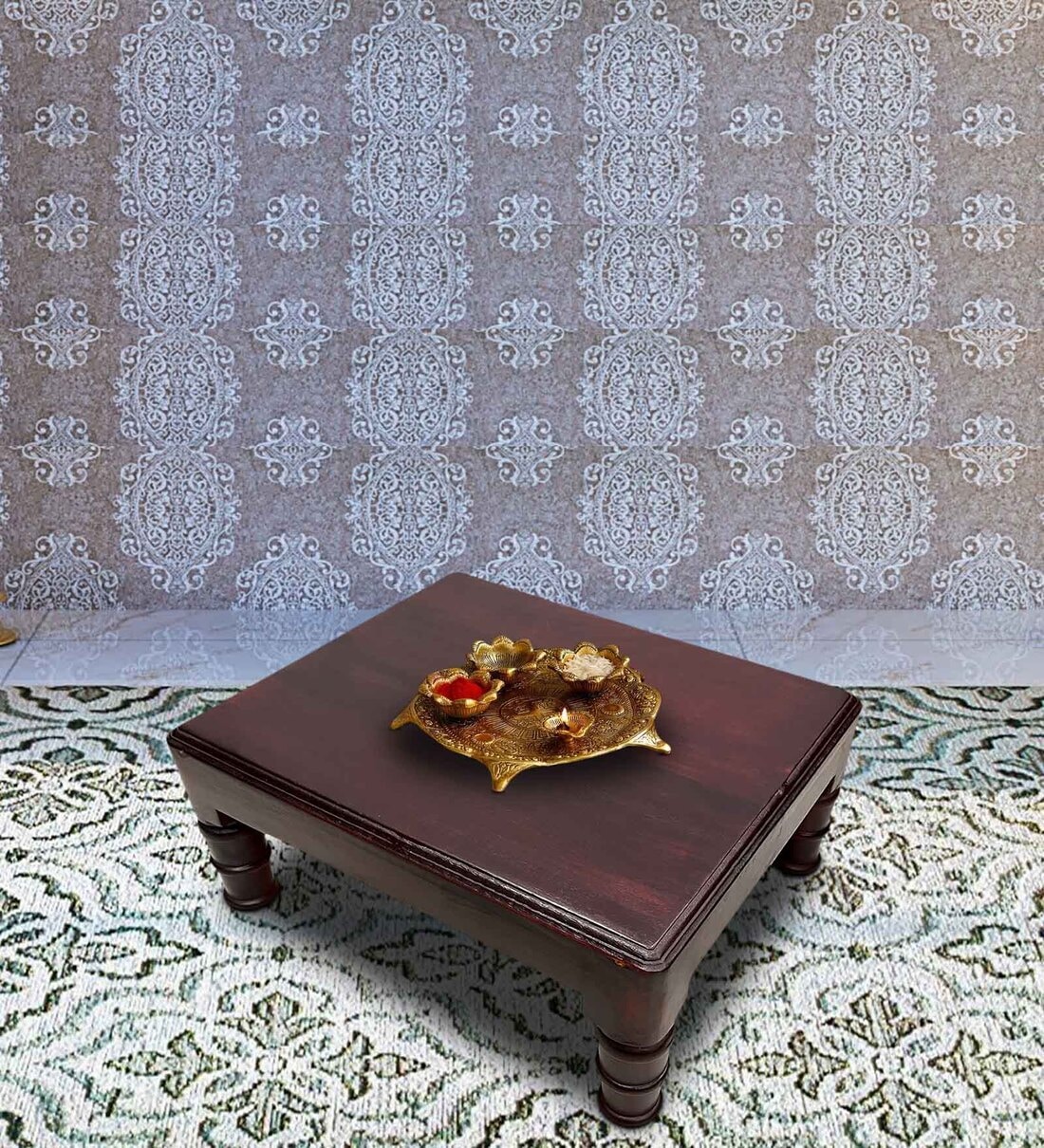 Buy Mango Wood Pooja Chowkies In Walnut Finish at 3% OFF by The Urban ...