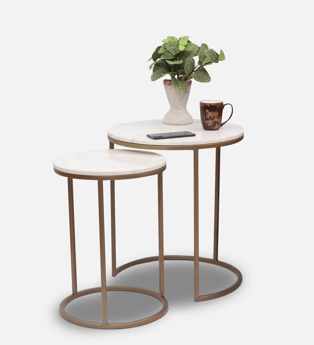 Buy Marble Nest Of Tables (Set Of 2) In White & Gold Finish at 35% OFF ...