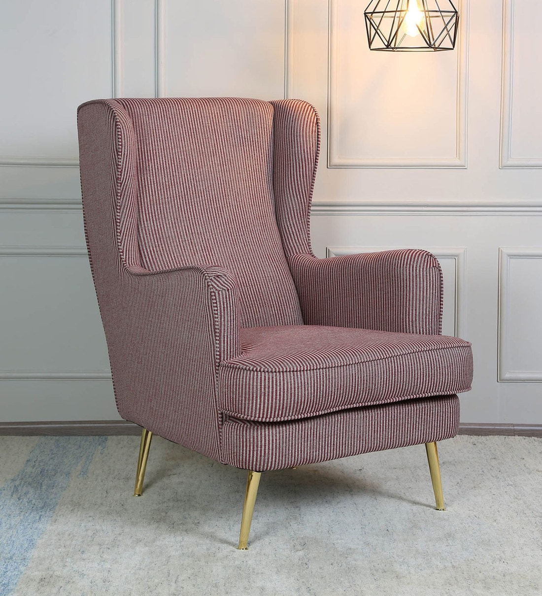 Buy Maria Fabric Wing Chair In Red Stripes Colour at 15% OFF by ...