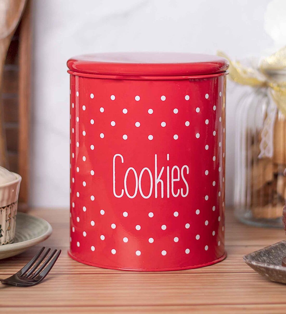 Buy Red Galvanised Iron 1400ml Cookies Storage Jar at 45% OFF by Market ...