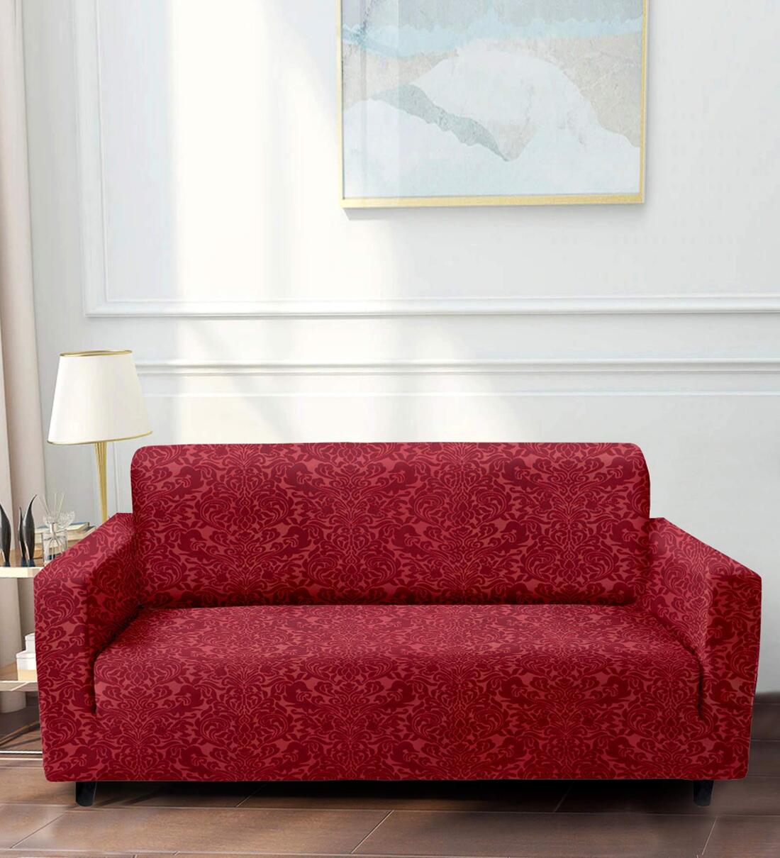 Buy Maroon Abstract Polyester 73x57 Inches 2 Seater Sofa Cover by ...