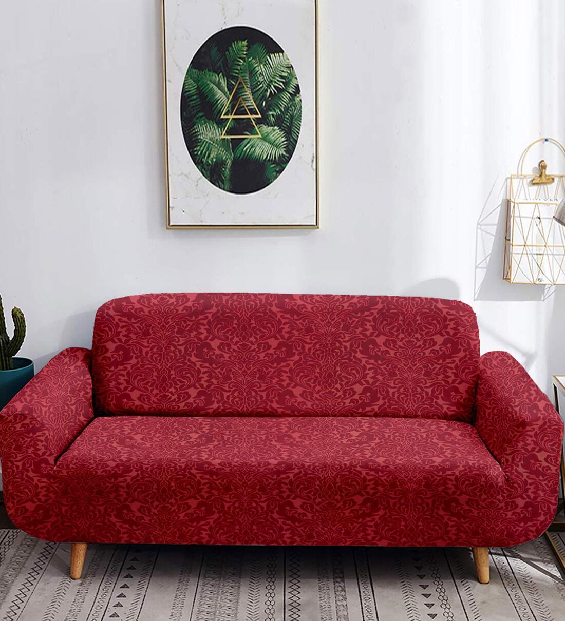 Buy Maroon Abstract Polyester 91x73 Inches 3 Seater Sofa Cover by ...