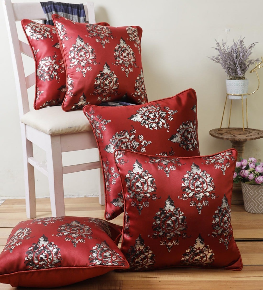 Buy Maroon Classic Polyester 16 x 16 Inches Cushion Cover (Set of 5) at ...