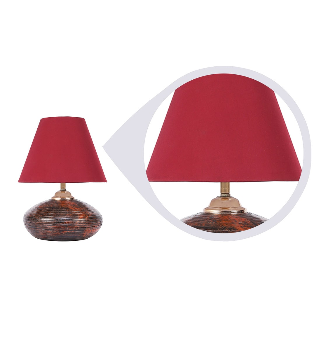 Buy Maroon Fabric Shade Table Lamp With Gold Base By Foziq Online ...