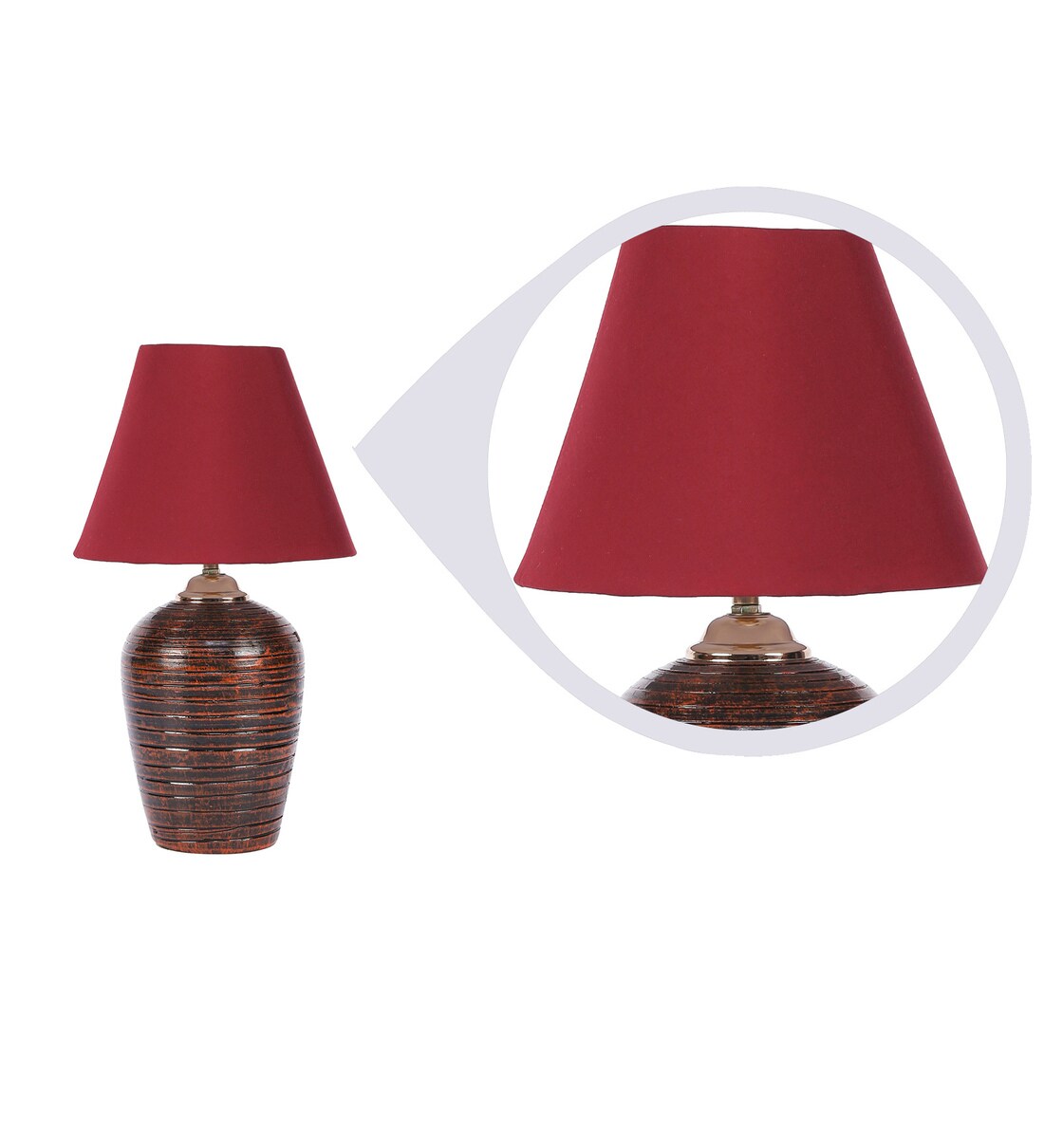 Buy Maroon Fabric Shade Table Lamp With Brown Base By Foziq Online ...