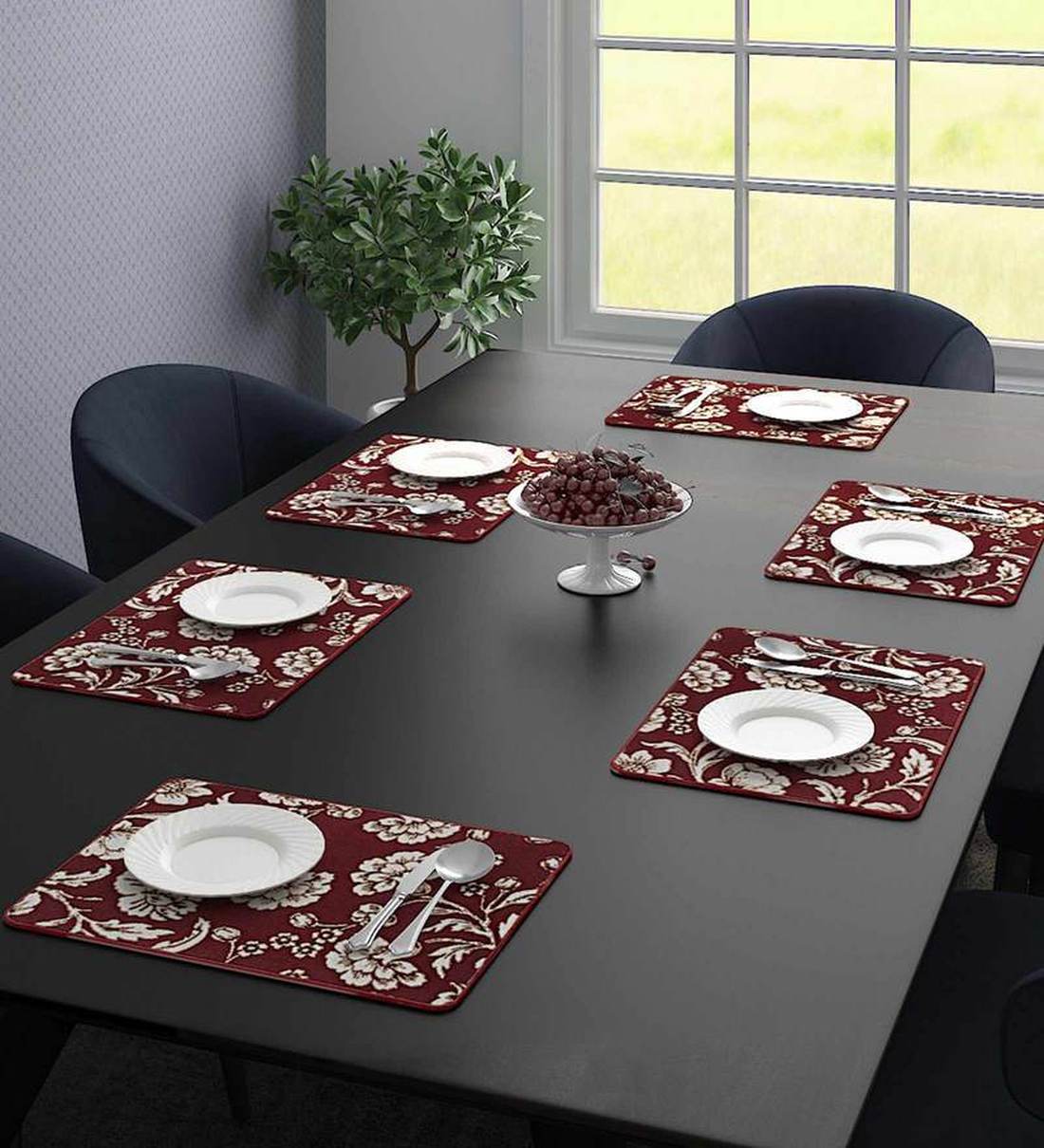 Buy Santhe Floral (18x14) Maroon & White Cotton (Set of 6) Placemat at ...